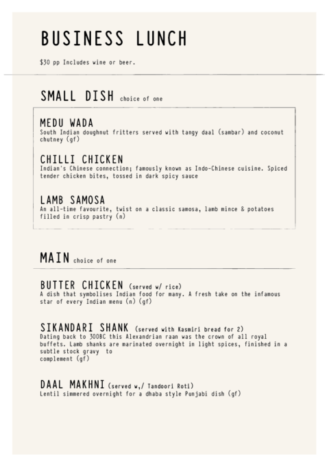 Business Lunch Menu - VT STATION